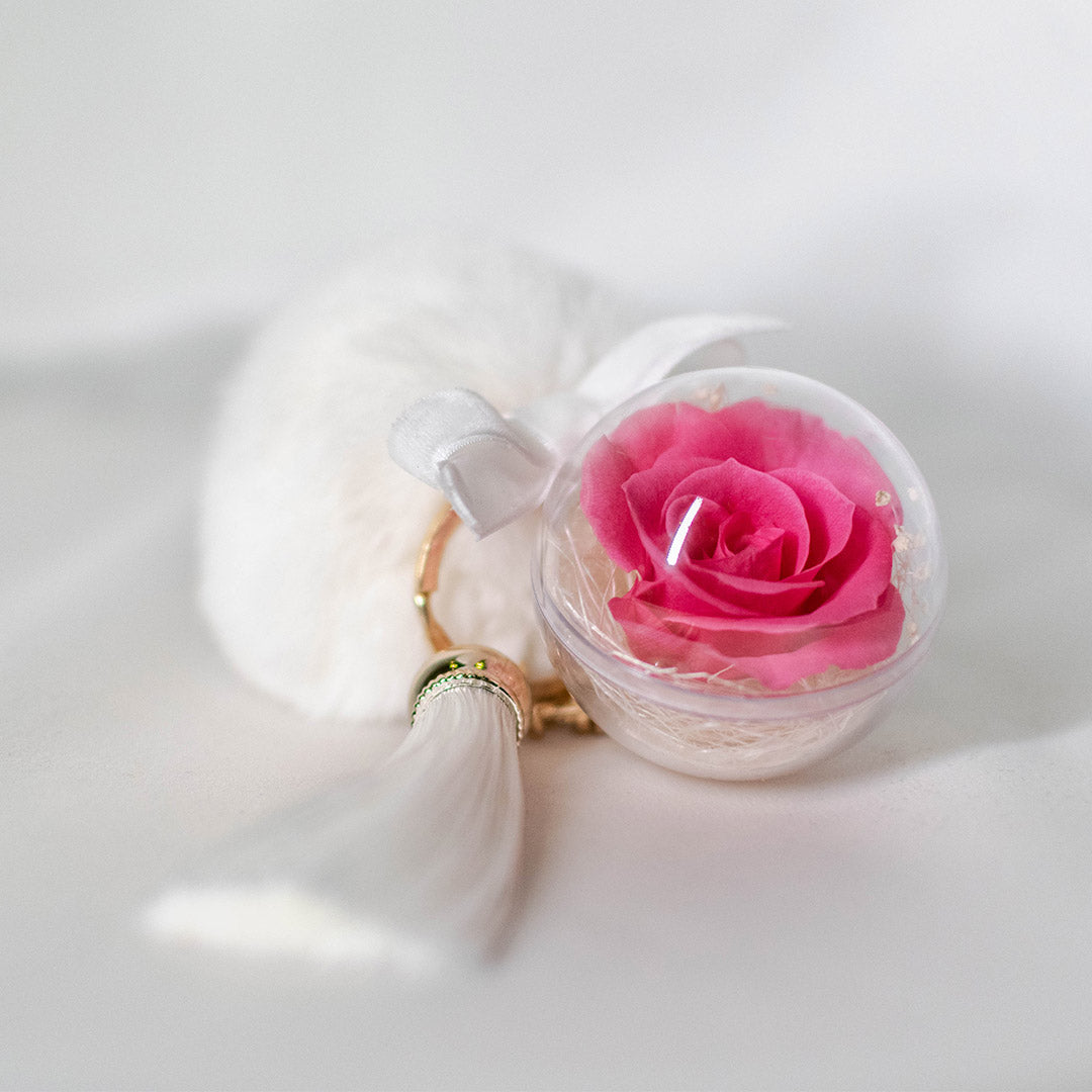 Preserved Rose Bag Charm with FurBall