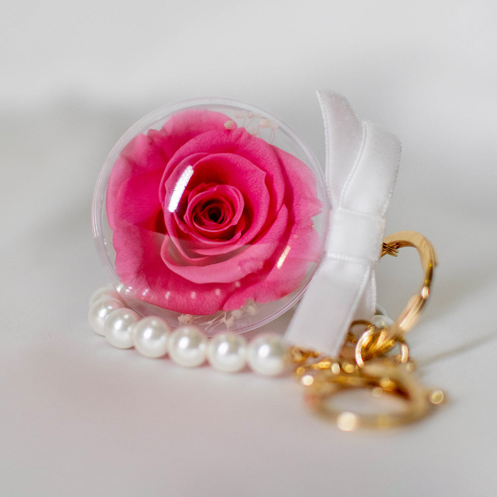 Preserved Rose Bag Charm with Pearls